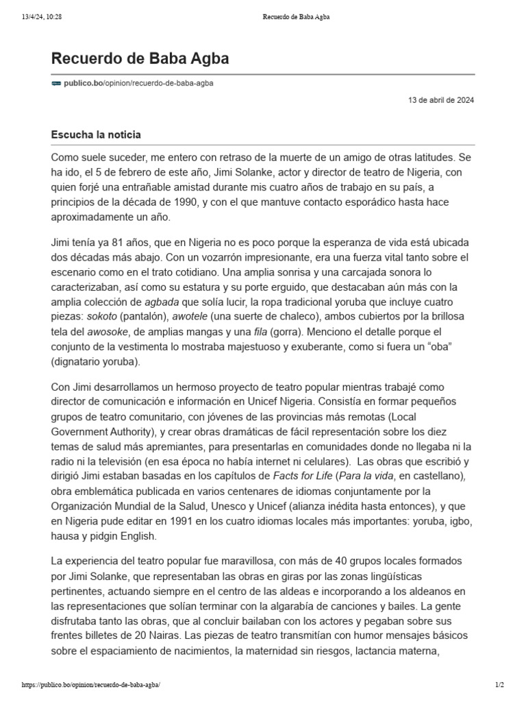 Recuerdo de Baba Agba | PDF | Nigeria