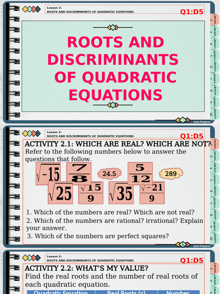 G9M Q1 Week2 Roots and Discriminant of A Quadratic Equation | PDF ...