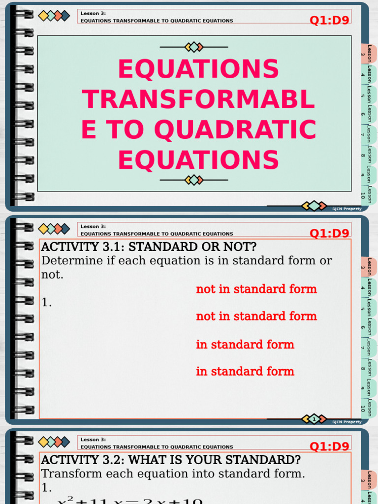 G9M Q1 Week3 Equations Transformable Into Quadratic Equation | PDF ...