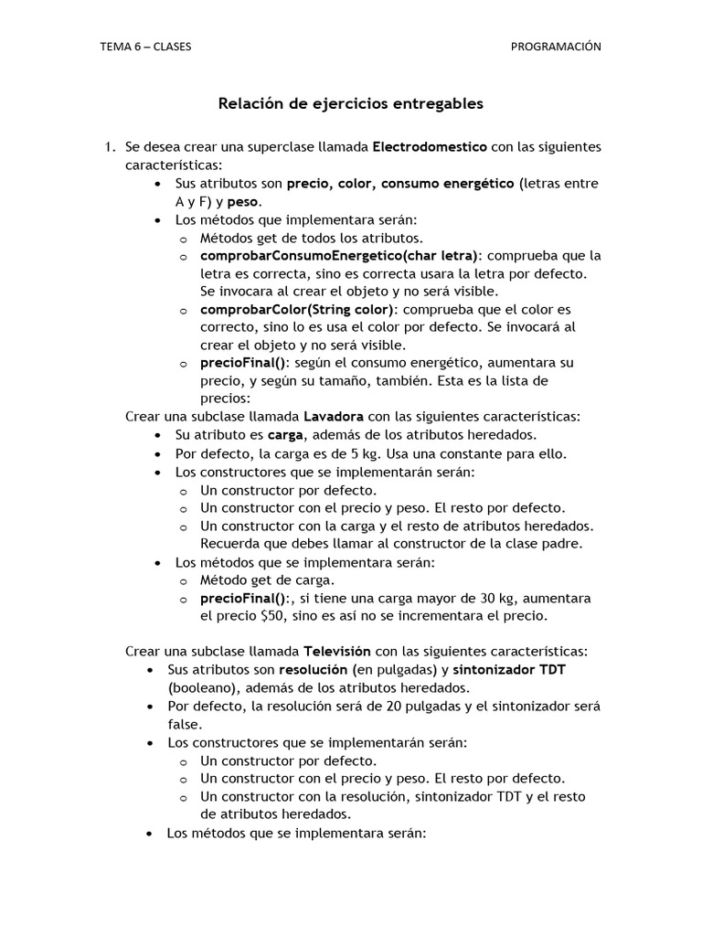 Ejercicios Entregables | PDF | Constructor (Programación Orientada a Objetos) | Programación