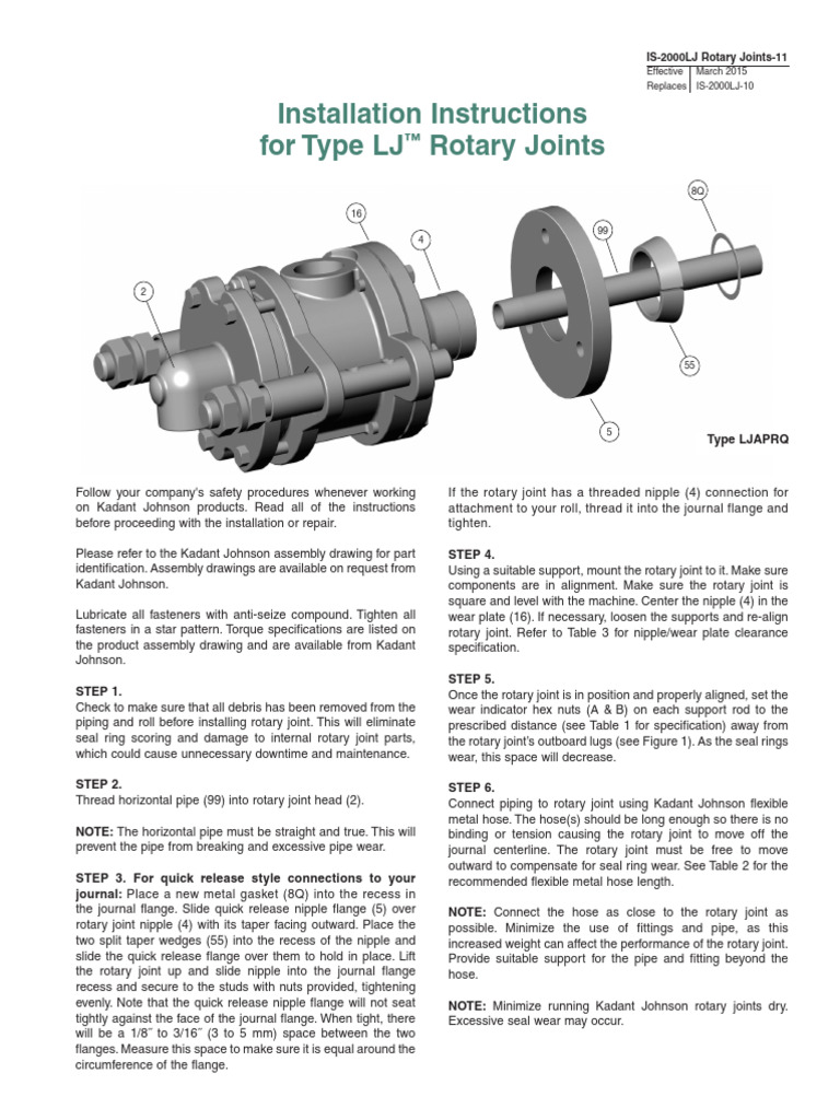 2000LJ Rotary Joint Installation | PDF | Pipe (Fluid Conveyance ...