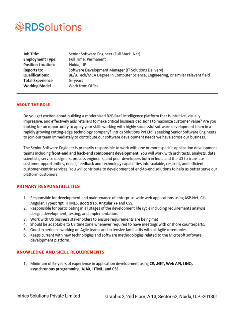 JD - Senior Software Engineer | PDF | Information Technology | Software Engineering