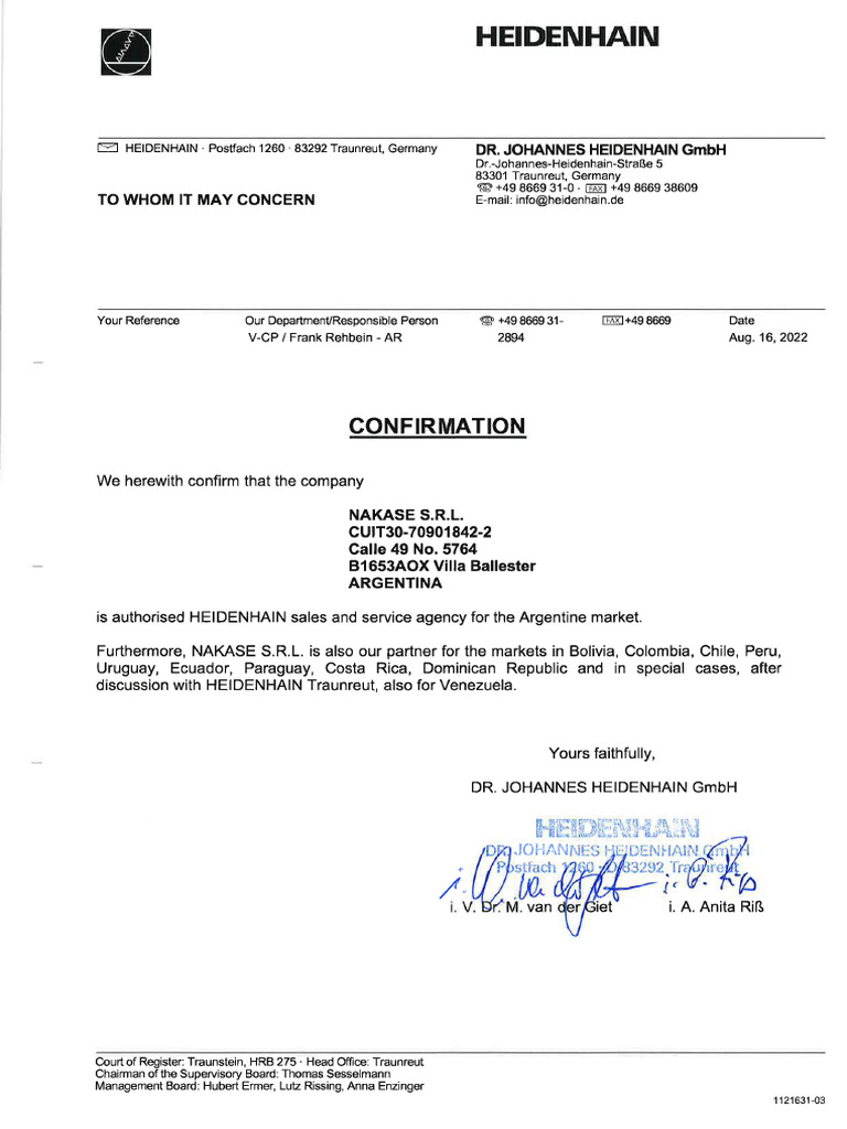 Certificado Heidenhain 2022 | PDF