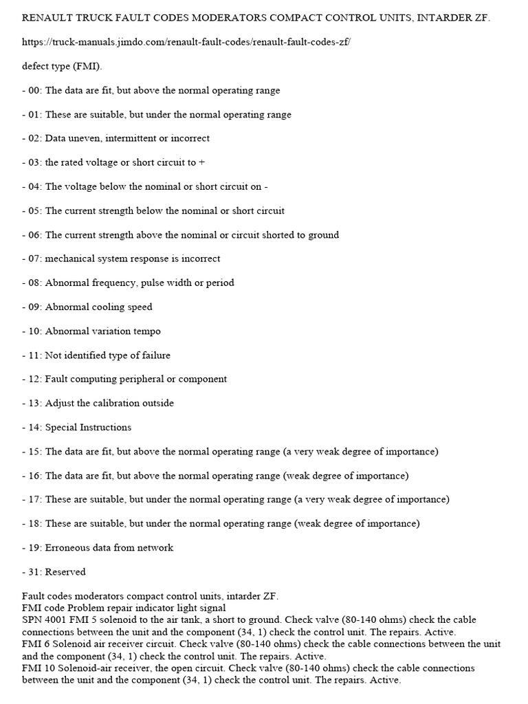 Renault Truck Fault Codes Moderators Compact Control Units, Intarder ZF ...