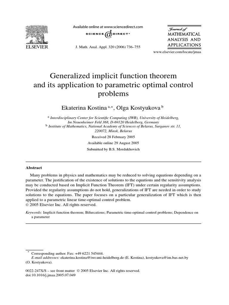 Generalized implicit function theorem | PDF | Function (Mathematics) | Equations