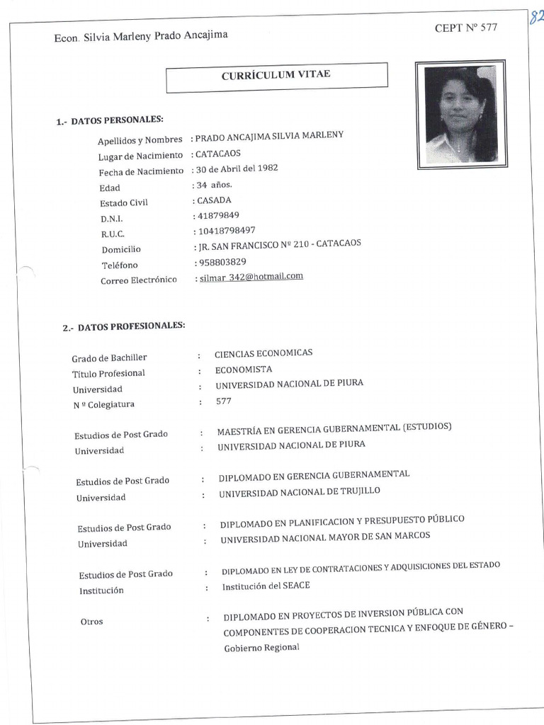 CV Simple-Prado Ancajima Silvia Marleny | PDF