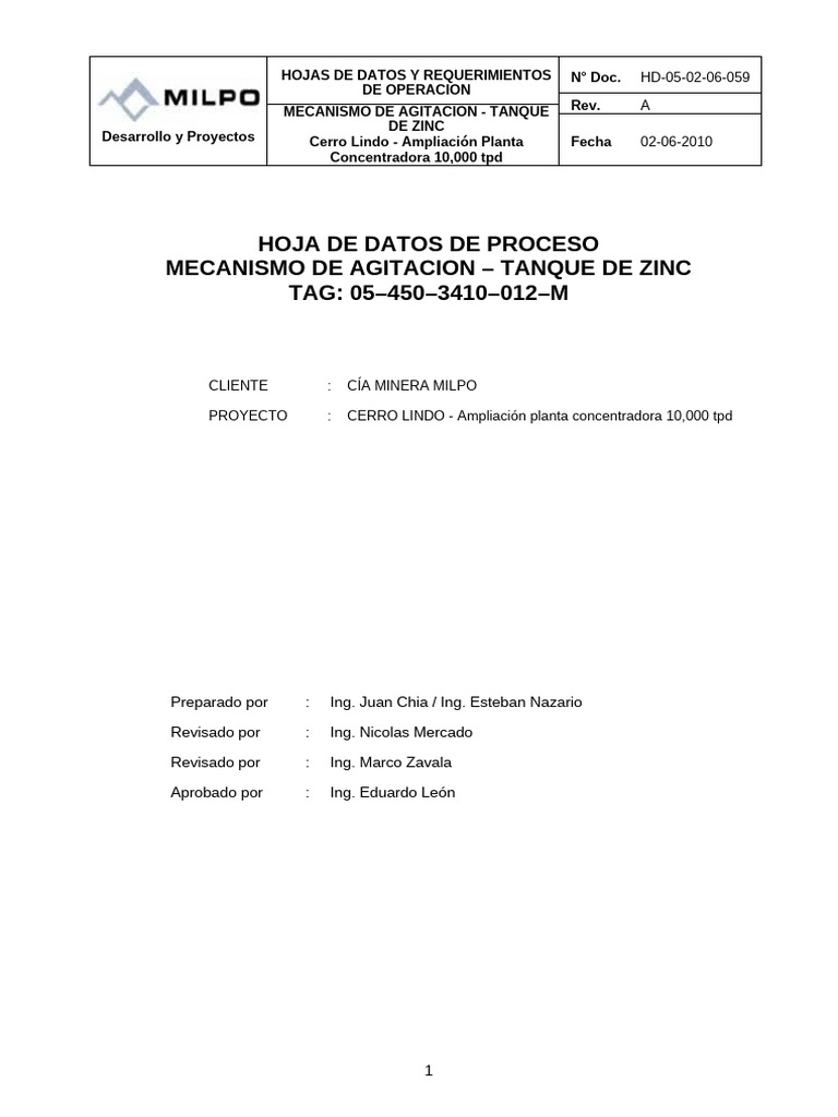HD-05!02!06-059 Proceso-Mecanismo de Agitacion Tanque de Zinc | PDF