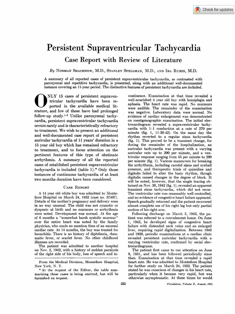 Shachnow Et Al 1954 Persistent Supraventricular Tachycardia | PDF ...