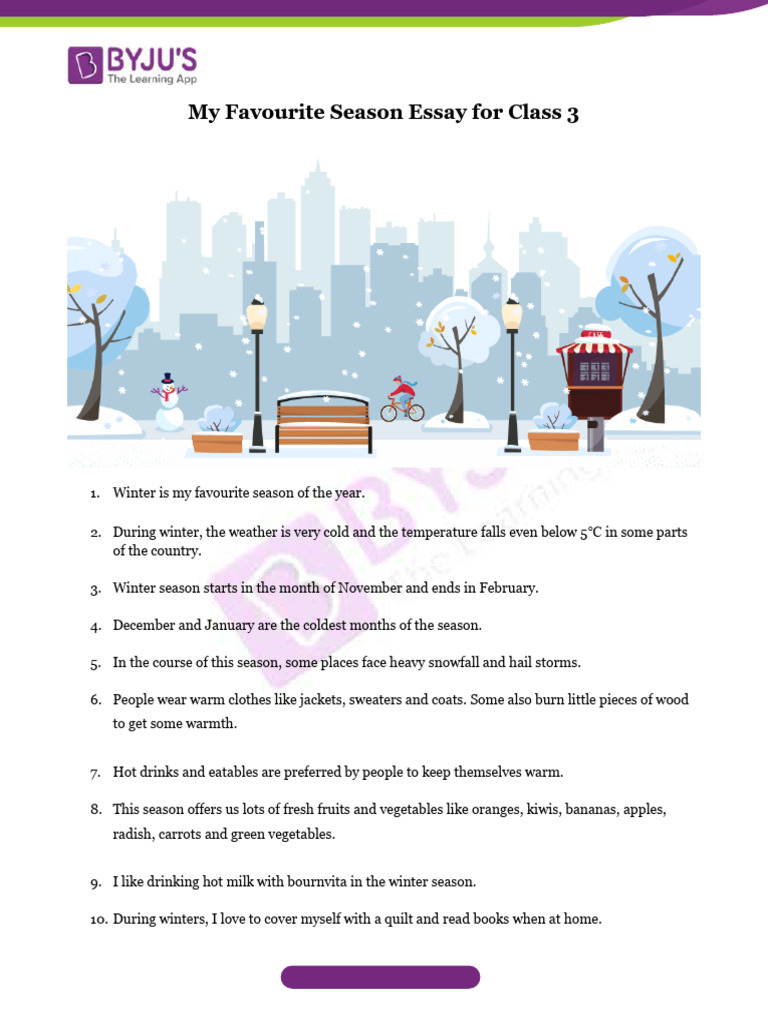 My Favourite Season Essay For Class 3 | PDF