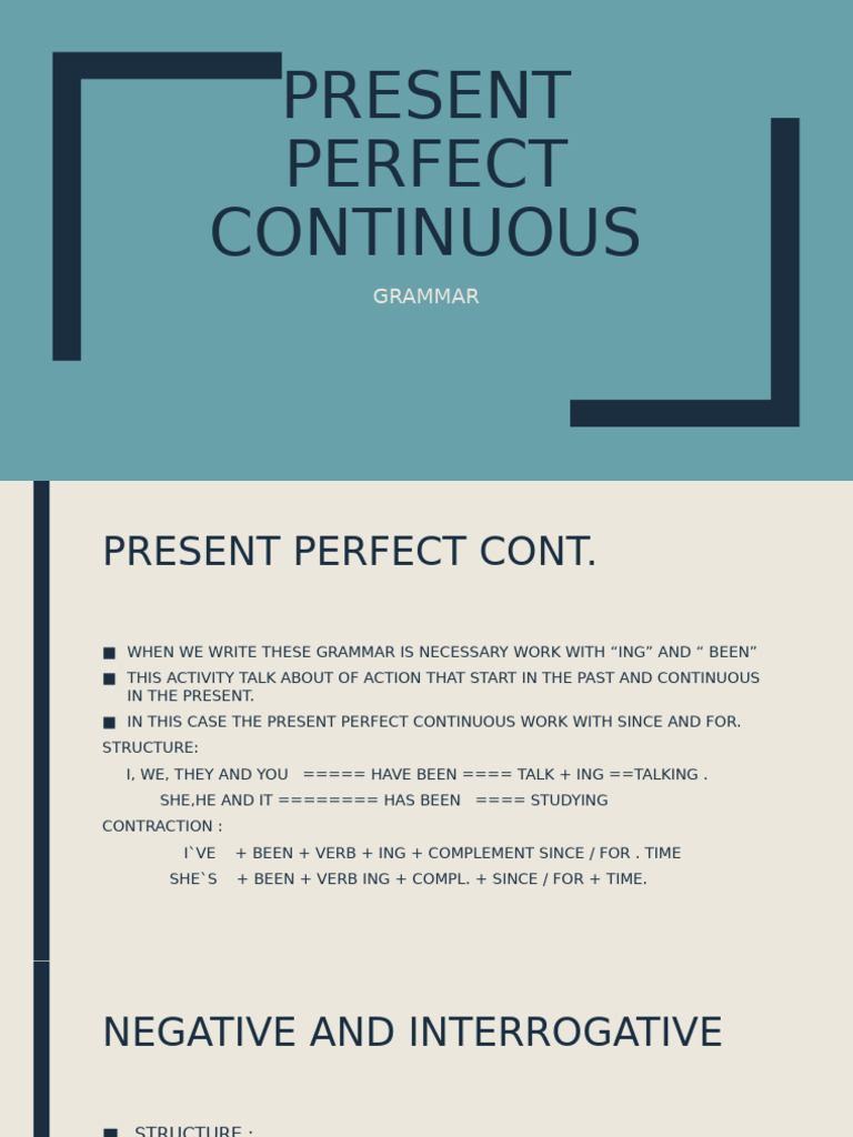 Present Perfect Continuous Grammar Guide | PDF
