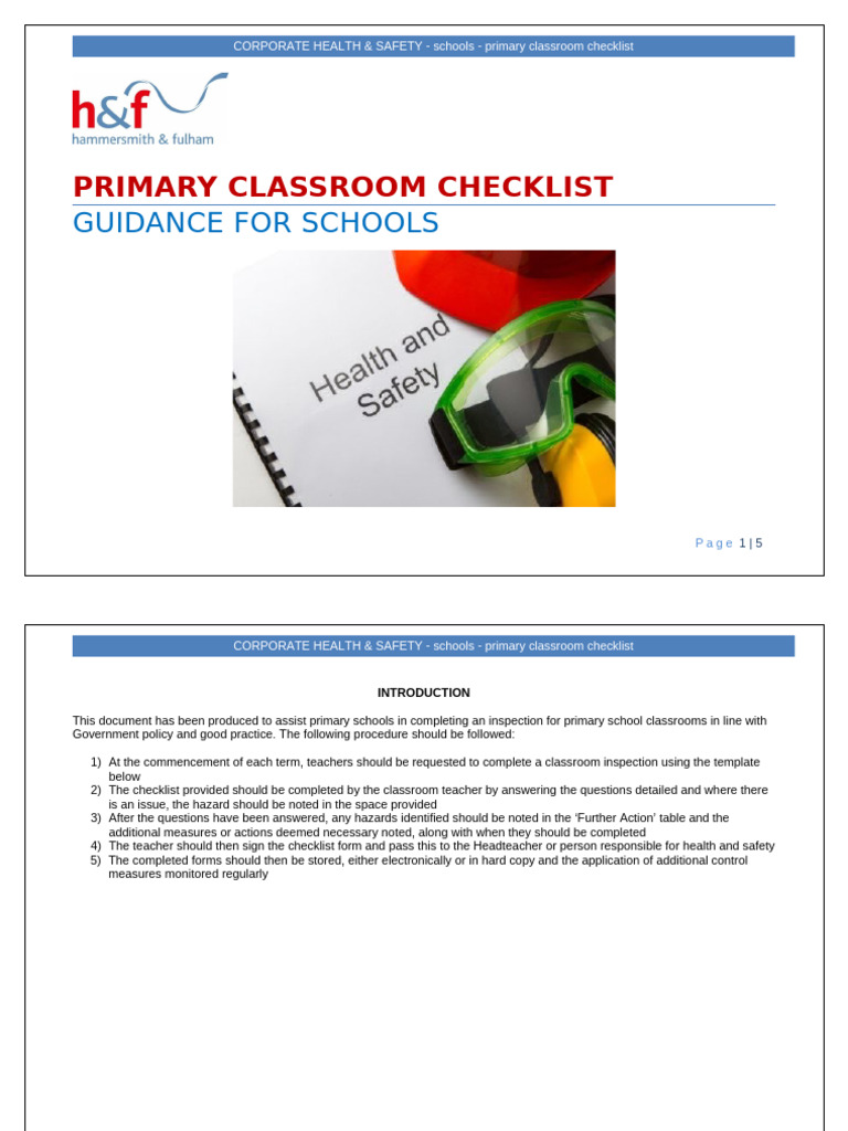 School Primary Classroom Checklist | PDF | Classroom | Electrical Connector