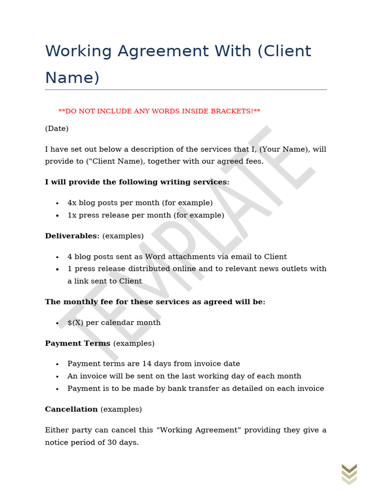 Working Agreement Template | PDF