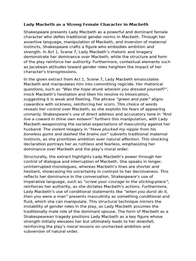 Lady Macbeth As A Strong Female Character in Macbeth | PDF | Macbeth ...