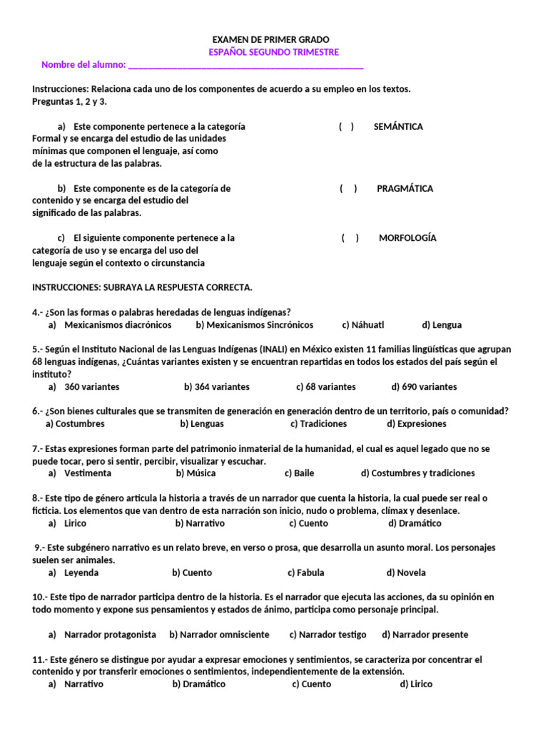 Ejemplo de Un Examen de TSE | PDF | Narración | Red alimentaria