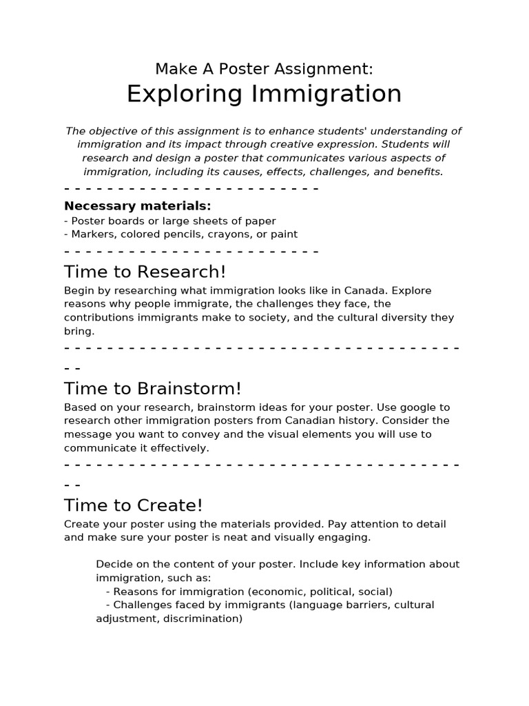 Sawyer Smith - Make A Poster Assignment Immigration Research W - Rubric ...