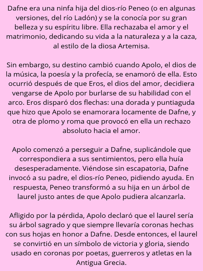 Dafne Era Una Ninfa Hija Del Dios-Río Peneo (O en Algunas Versiones ...