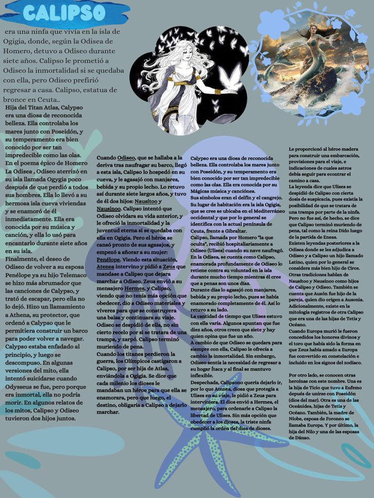 Calipso: La ninfa que retuvo a Odiseo | PDF | Odisea | Mitología griega