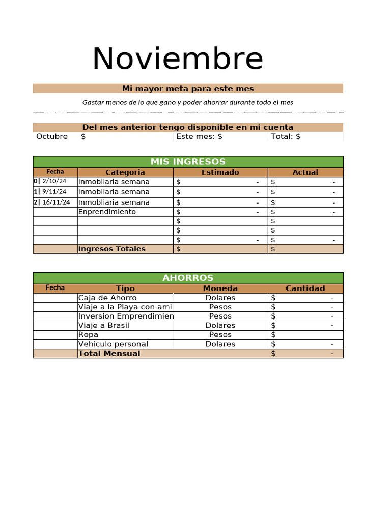Planilla Mensual de Gastos | PDF | Economias | Dinero