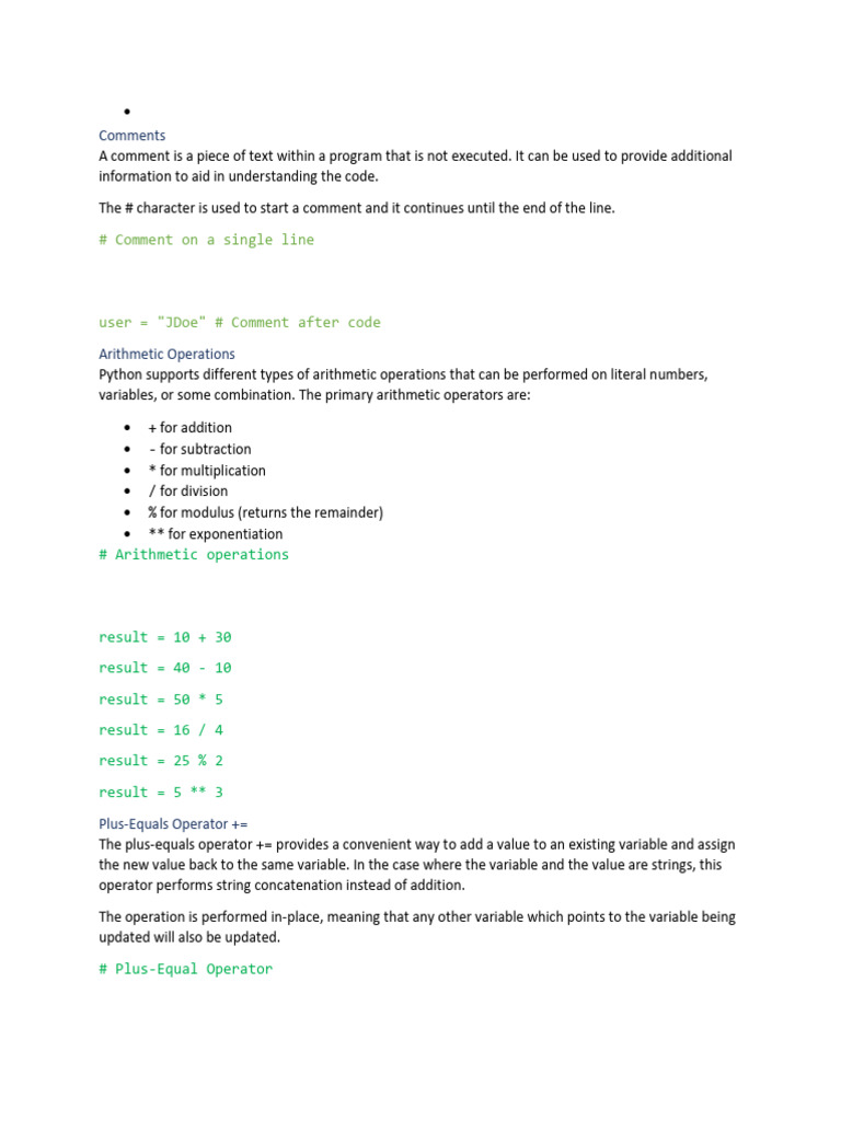 Python Basics: Comments & Operators | PDF | Numbers | Parameter ...