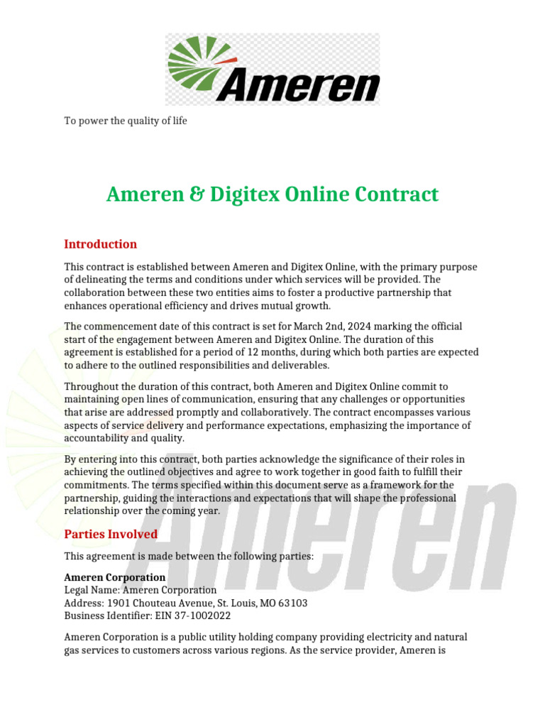 Ameren & Digitex Online Contract | PDF | Breach Of Contract | Payments