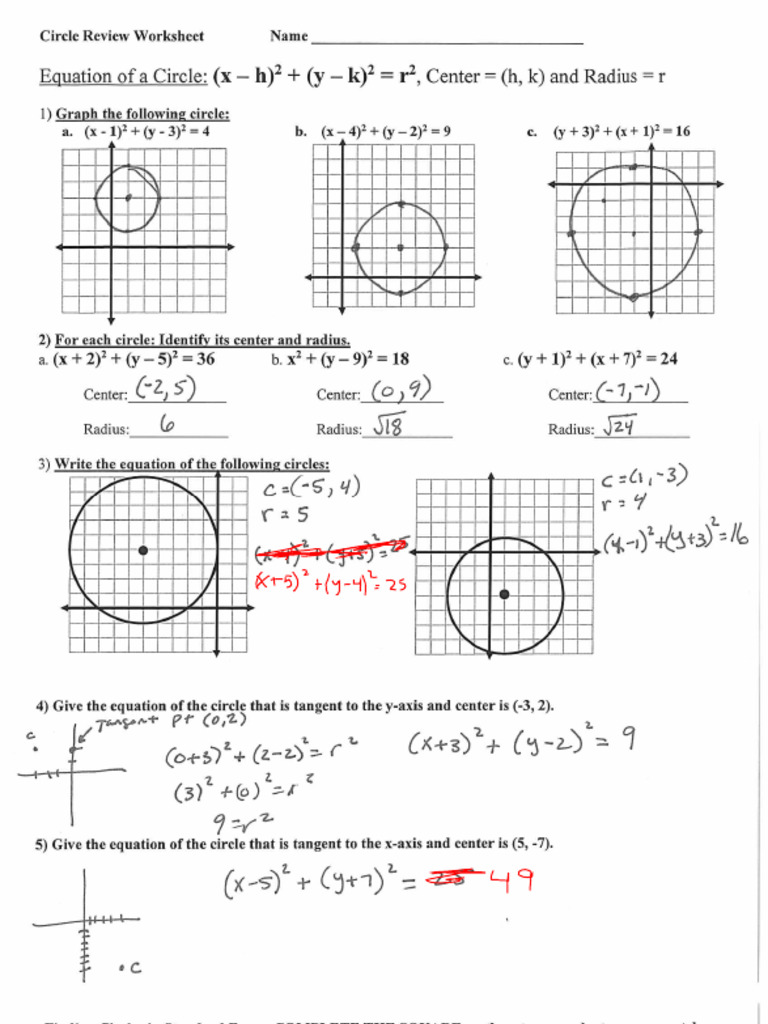 Circles Review WorksheetAnswerKey | PDF