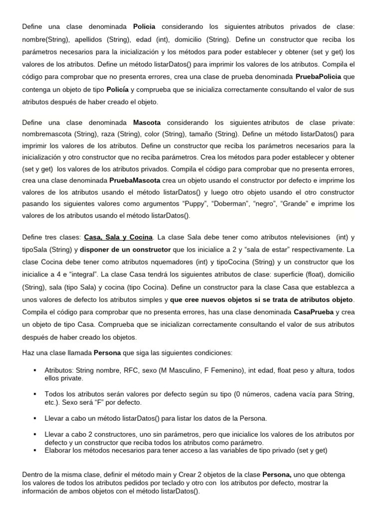 Ejercicios Clases y Objetos Unidad II | PDF | Constructor (Programación Orientada a Objetos ...