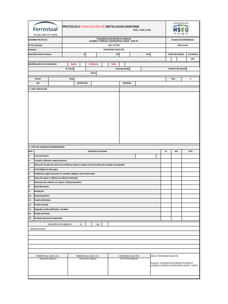 PROTOCOLO CANALIZACION ALCANTARILLADO RevB | PDF
