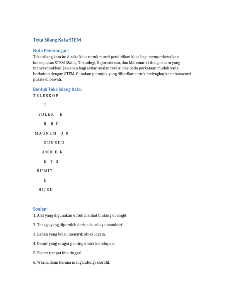 Crossword Puzzle STEM With Notes | PDF
