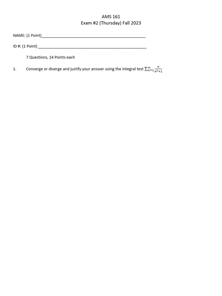 AMS 161 Exam 2 Thursday Fall 2023 | PDF