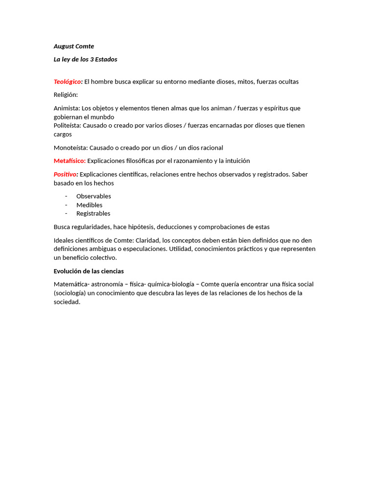 August Comte Teoría de Los 3 Estados | PDF