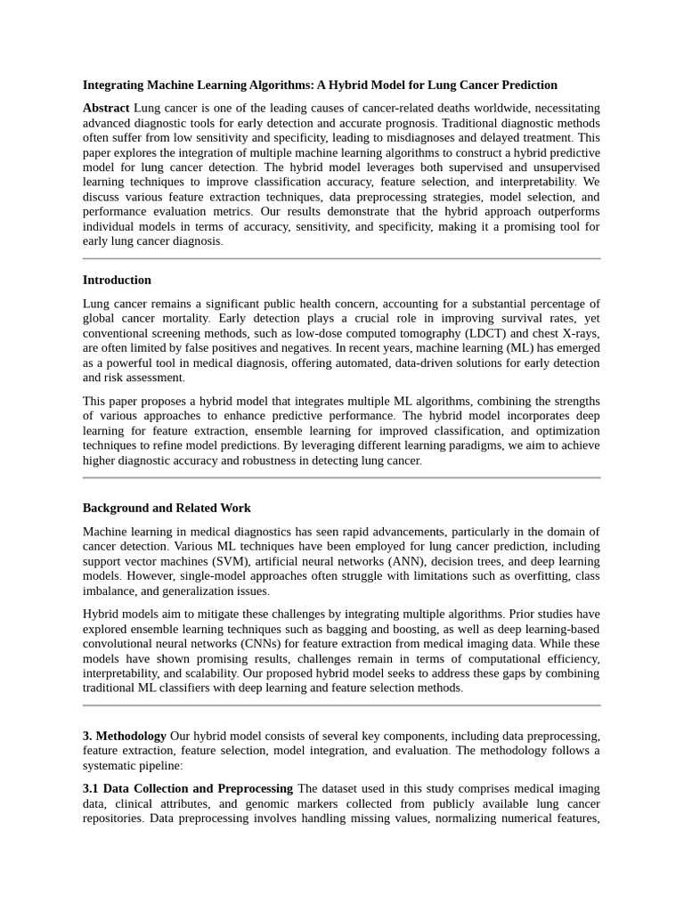 Integrating Machine Learning Algorithms A Hybrid Model for Lung Cancer Prediction | PDF ...