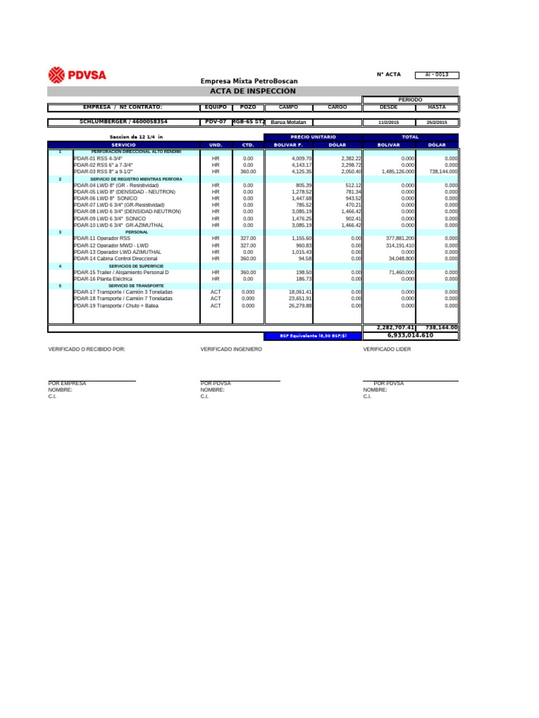 Acta de Inspeccion 4600058354 Alto Rendimiento MGB 65 ST2 PDV 07 | PDF