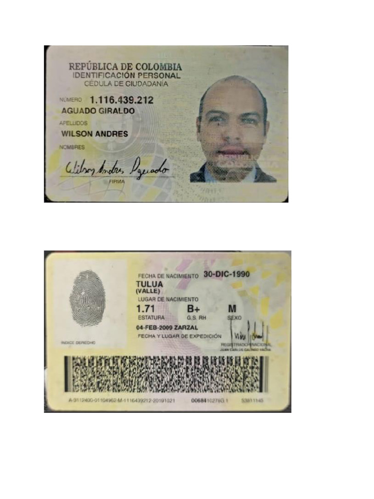 Cedula Wilson Andres Aguado G | PDF