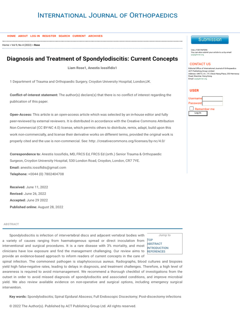 Diagnosis and Treatment of Spondylodiscitis_ Current Concepts _ | PDF | Back Pain | Ct Scan