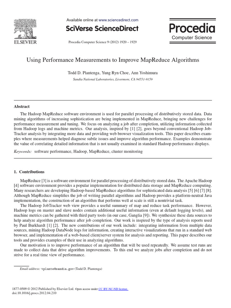 Using Performance Measurements To Improve MapReduc | PDF | Apache Hadoop | Map Reduce