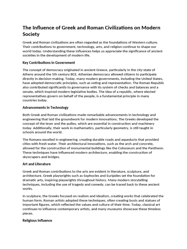 The Influence of Greek and Roman Civilizations On Modern Society | PDF ...