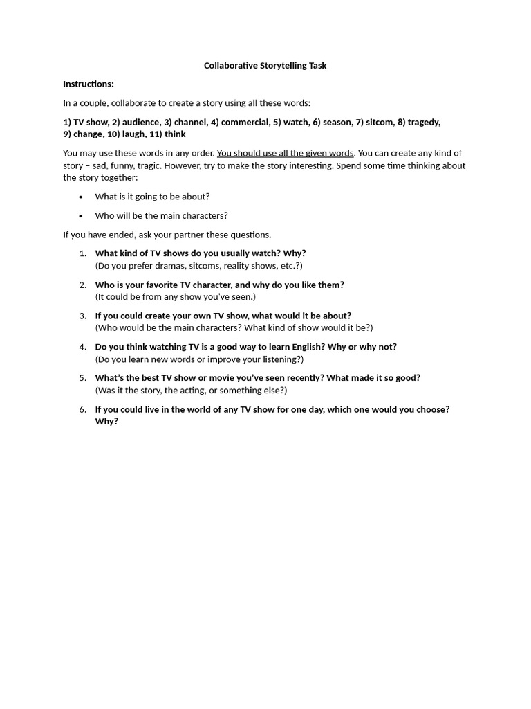 Collaborative Storytelling Task | PDF