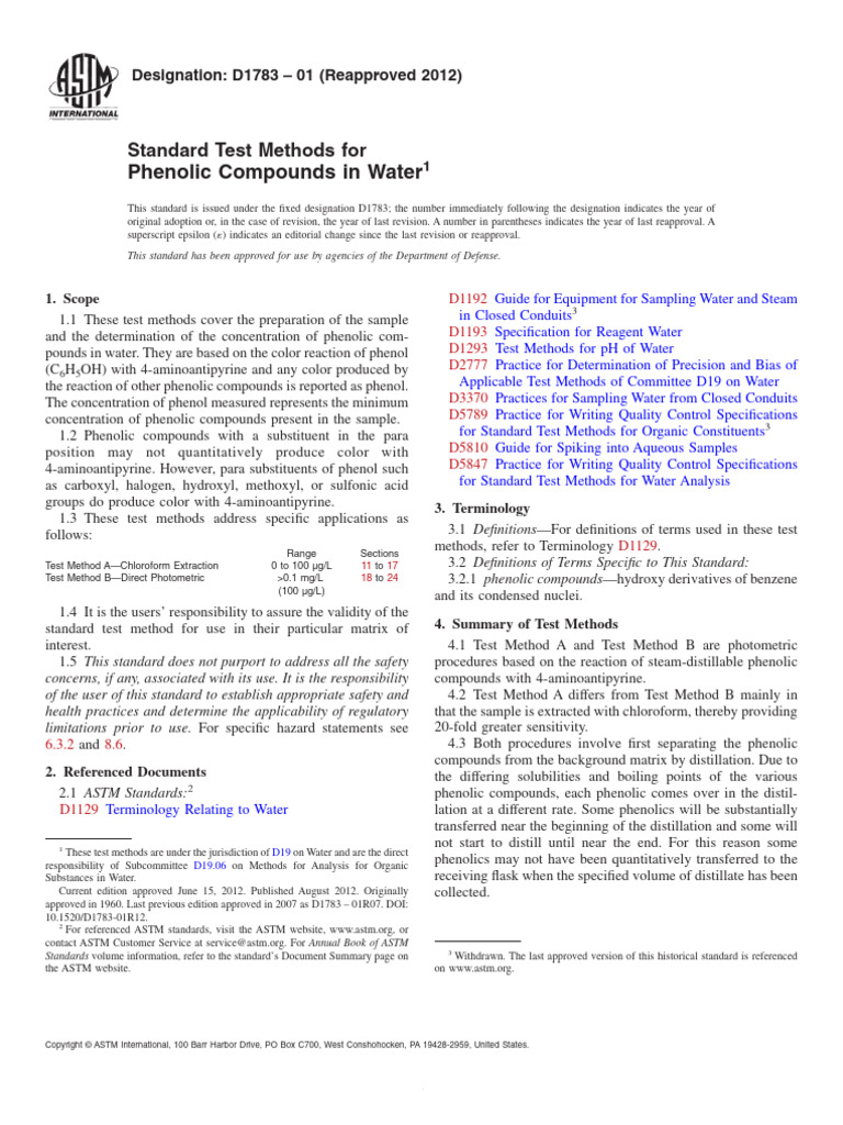 Astm D1783 | PDF | Sulfuric Acid | Chemical Substances