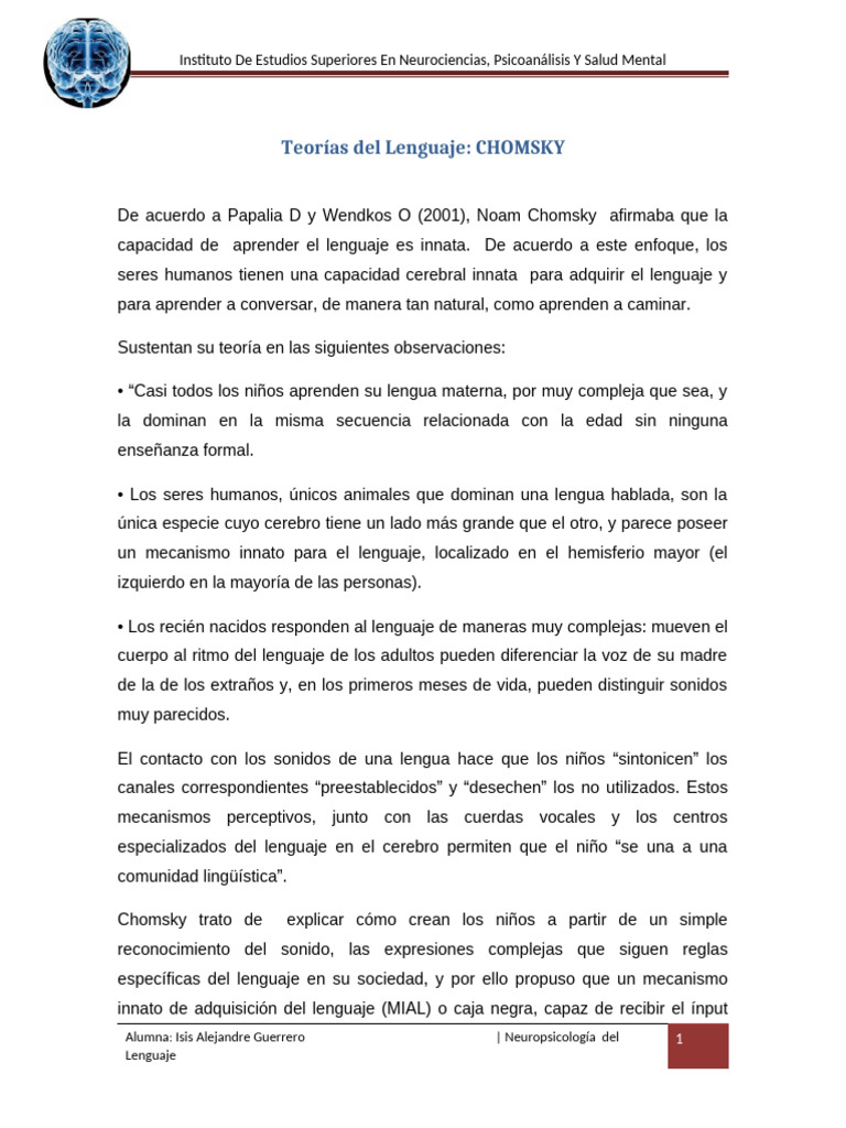 Teorias Del Lenguaje CHOMSKY | PDF | Noam Chomsky | Gramática