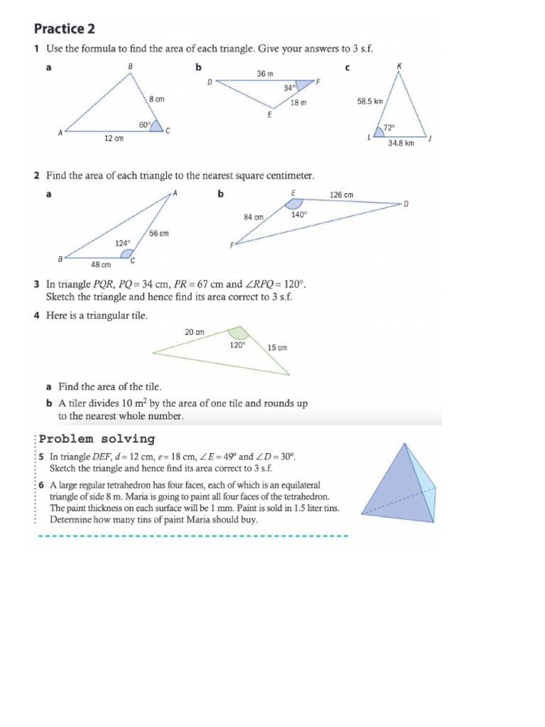 Area - Sine Rule - Non-Right Triangles Extra Practice | PDF