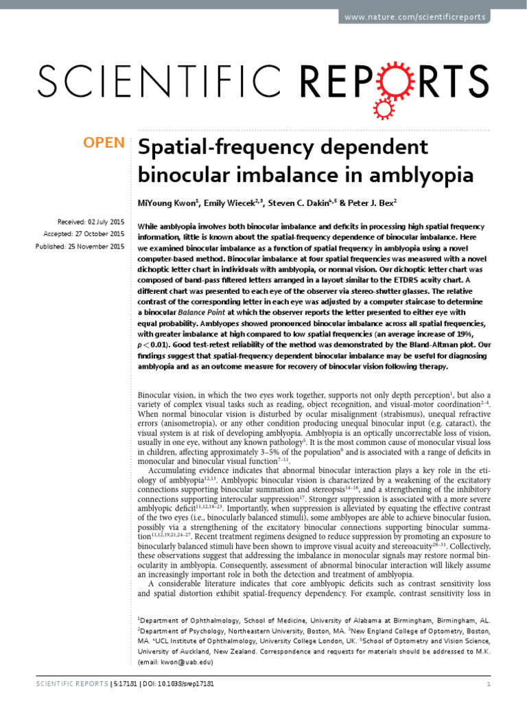 Spatial-frequency dependent binocular imbalance in amblyopia | PDF | Visual Acuity | Confidence ...
