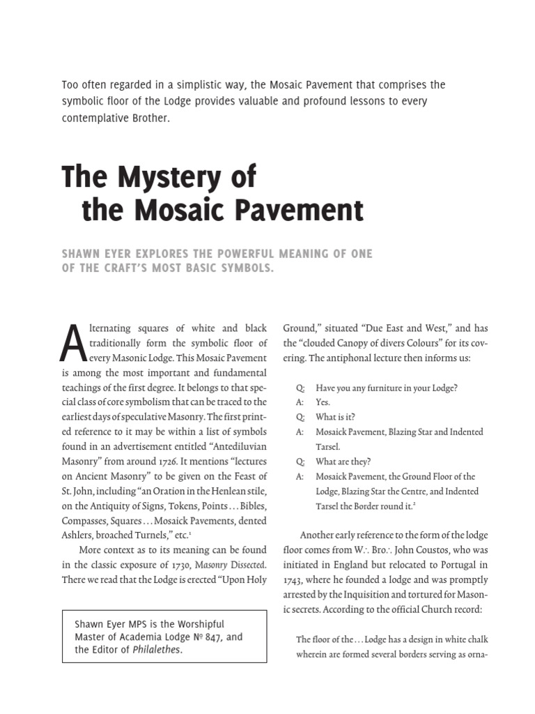 111 Koss Eyer - Mystery - Mosaic - Pavement | PDF | Freemasonry | Rituals