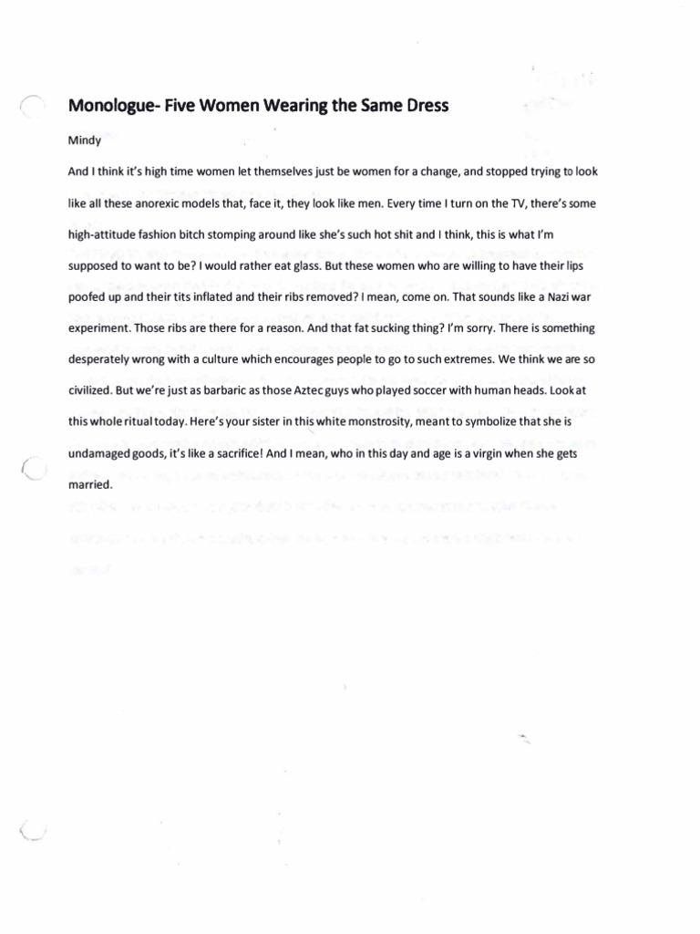 Five Women Wearing The Same Dress MONOLOGUE | PDF