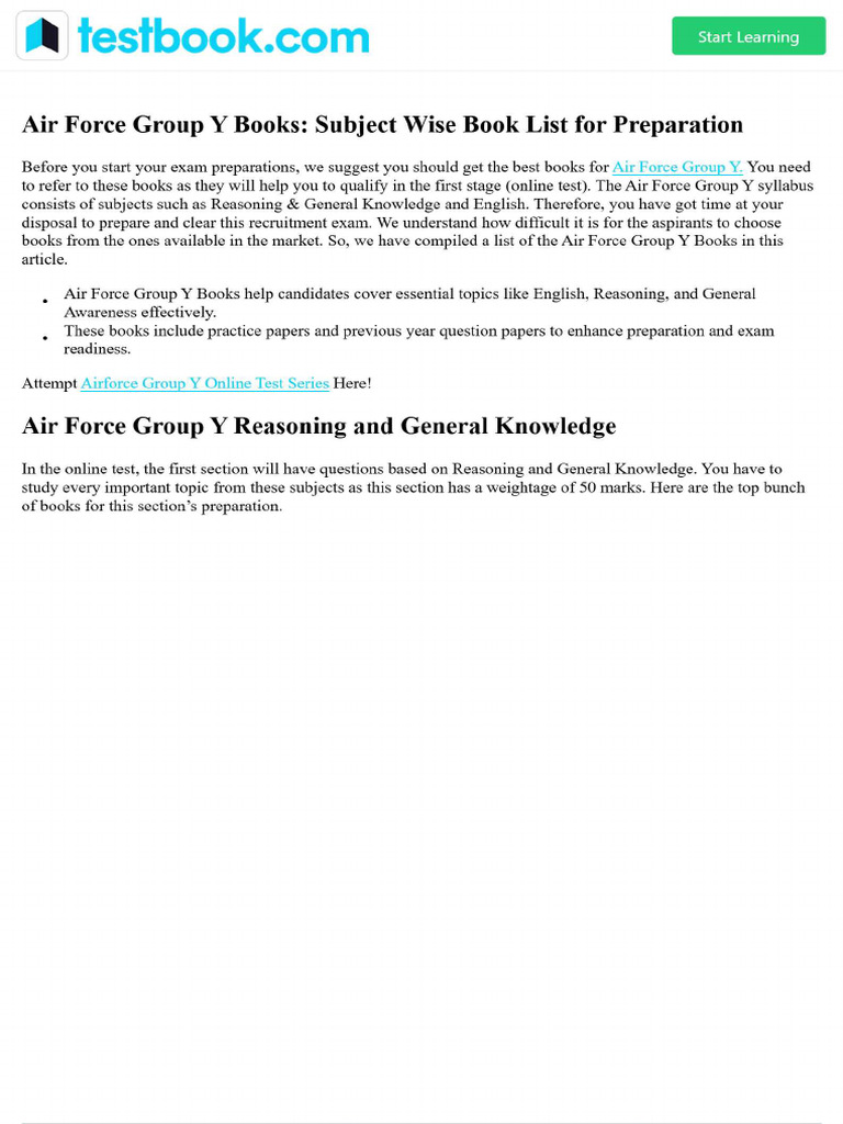 Air Force Group Y Books - Subject Wise Book List For Preparation | PDF