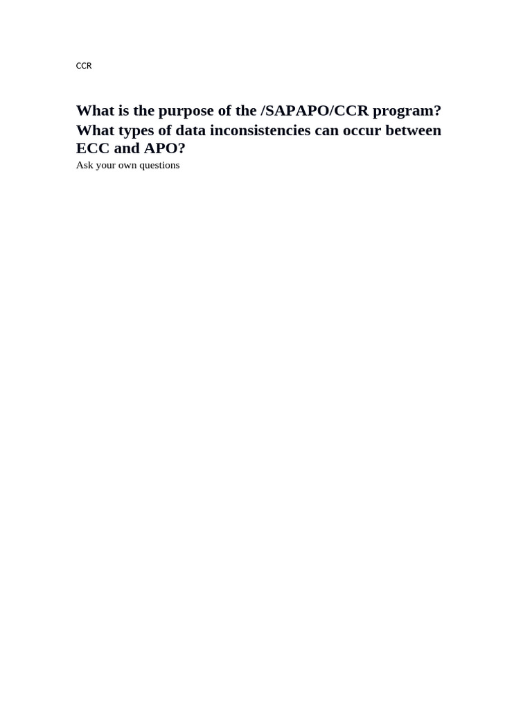What Is The Purpose of The /SAPAPO/CCR Program? What Types of Data ...