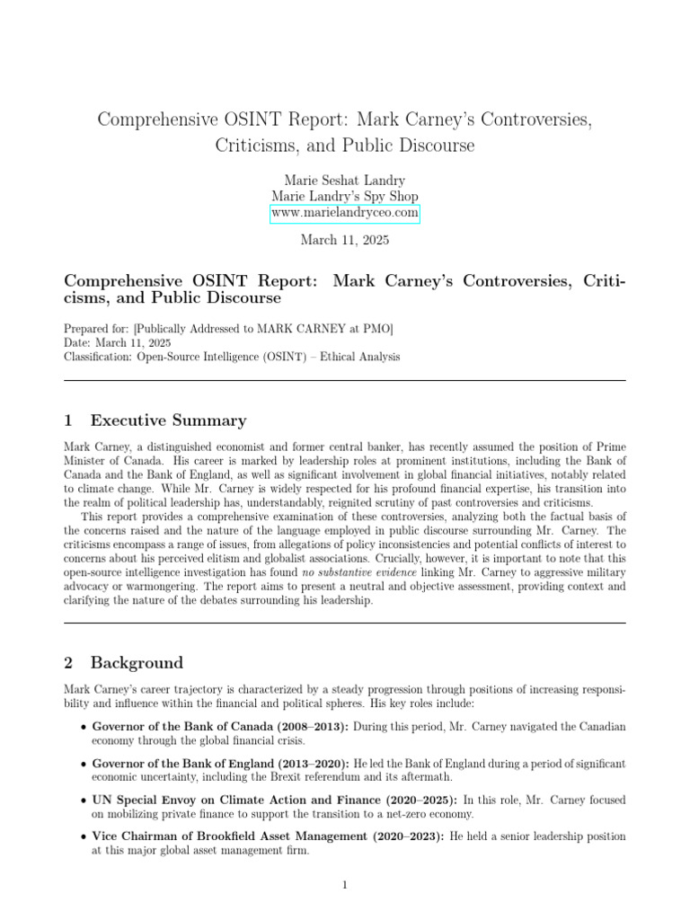 Comprehensive OSINT Report: Mark Carney's Controversies, Criticisms ...