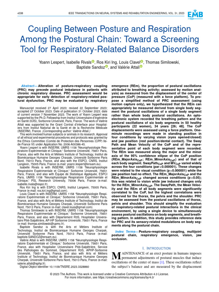 Coupling Between Posture and Respiration Among The Postural Chain ...