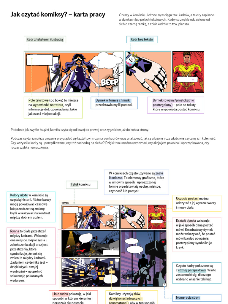Jak Czytać Komiksy - Karta Pracy | PDF