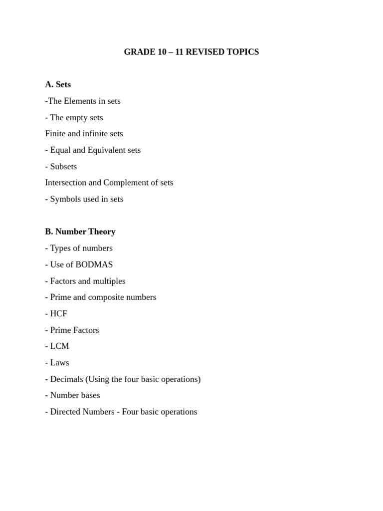 Grade 10 Mathematics Topics Overview | PDF