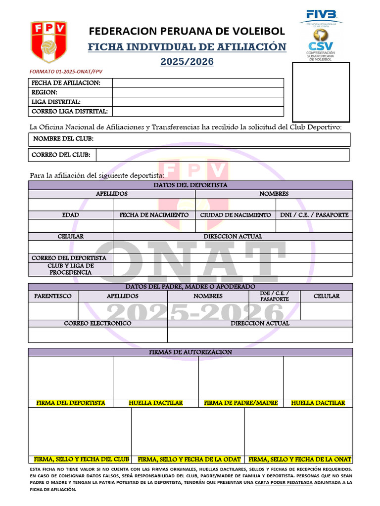 Onat 01 Ficha de Afiliación 2025 | PDF